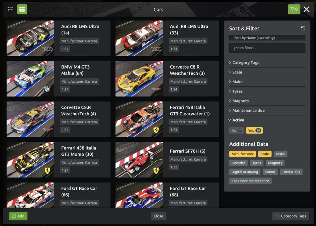 Drivers, vehicles and tracks - SmartRace for Carrera Digital